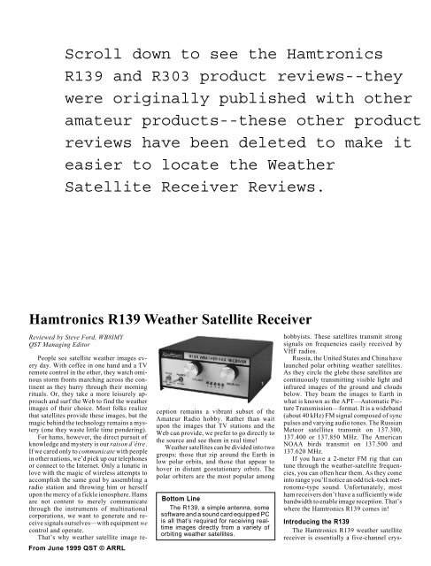 Hamtronics R139 Weather Satellite Receiver - ARRL