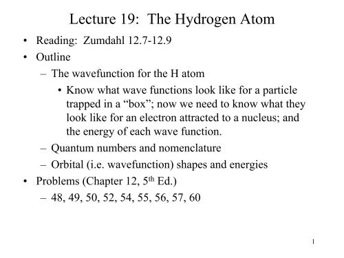 Lecture 19: The Hydrogen Atom