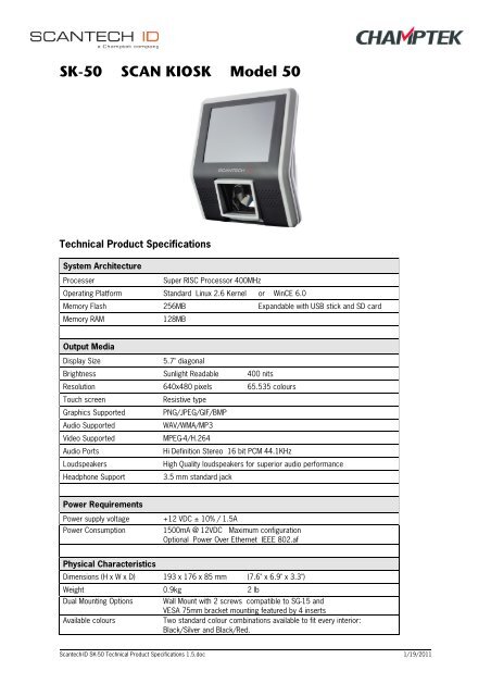 SK-50 SCAN KIOSK Model 50 - Champtek