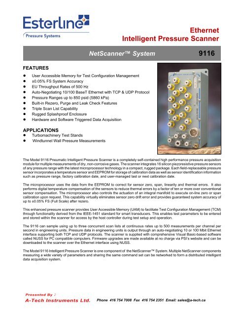 9116 Ethernet Intelligent Pressure Scanner - A-Tech Instruments Ltd.