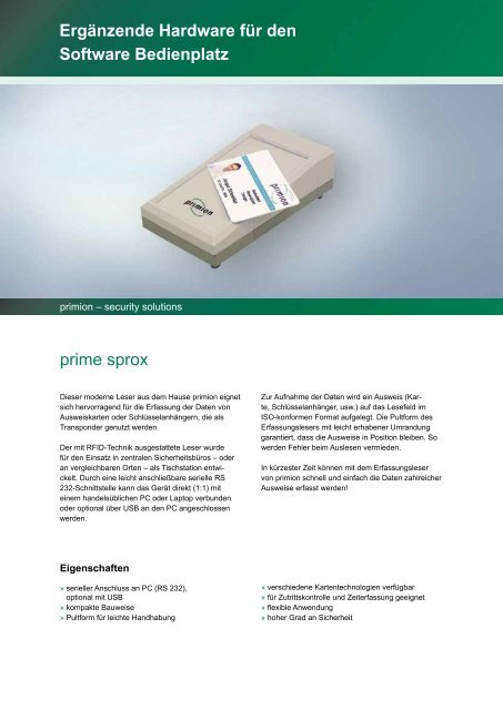 Ergänzende Hardware für den Software Bedienplatz ... - primion AG