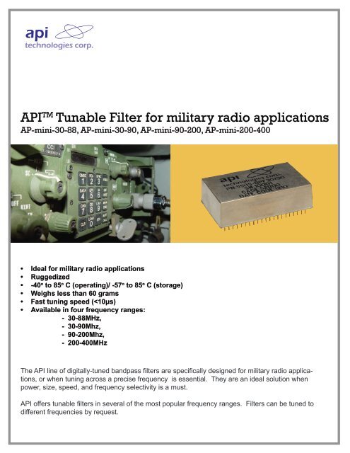 APITM Tunable Filter for military radio applications