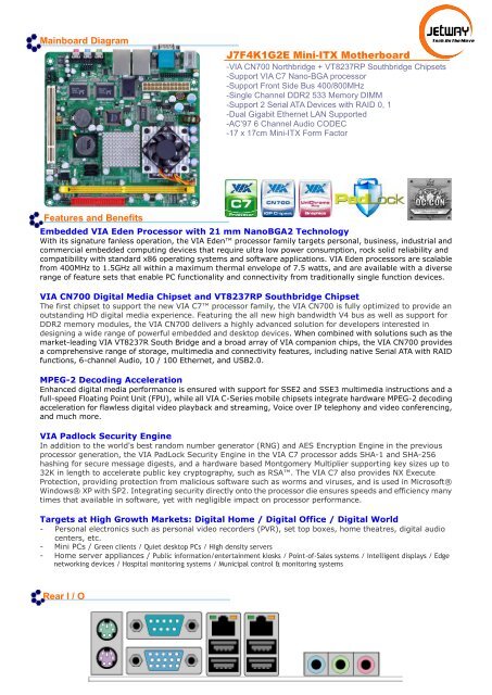 J7F4K1G2E Mini-ITX Motherboard - Jetway Computer