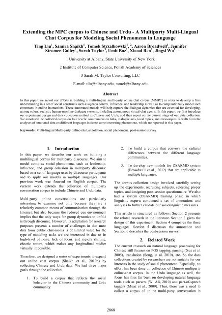 Extending the MPC corpus to Chinese and Urdu - LREC Conferences