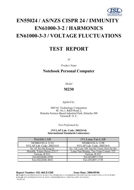 EN55024 / AS/NZS CISPR 24 / IMMUNITY EN61000-3-2 ...