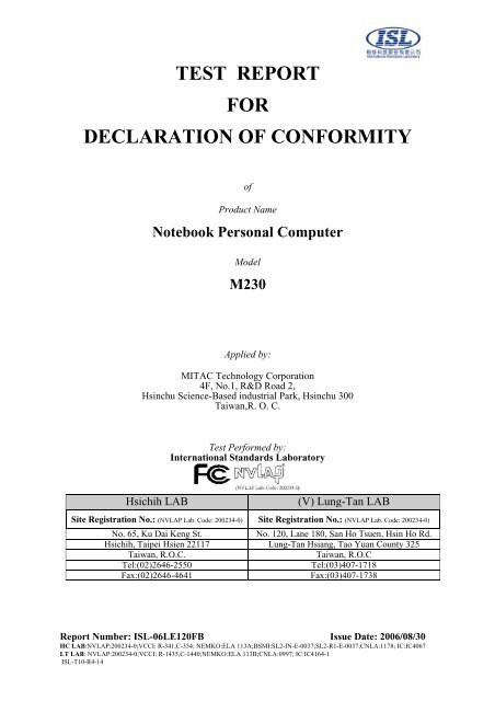 TEST REPORT FOR DECLARATION OF CONFORMITY