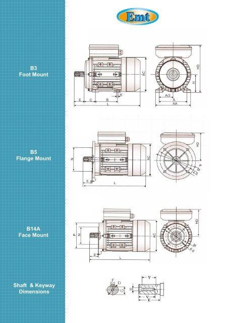 B3 Foot Mount B5 Flange Mount B14A Face Mount Shaft & Keyway ...