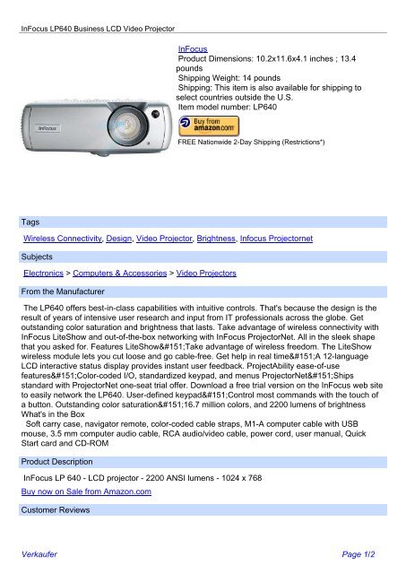 InFocus LP640 Business LCD Video Projector PDF - Venalic