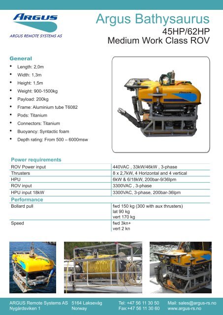 Download product specification as pdf - Argus Remote Systems AS