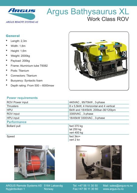Argus Bathysaurus XL - Argus Remote Systems AS