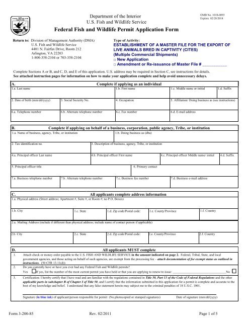 U.S. Fish and Wildlife Service Form 3-200-85