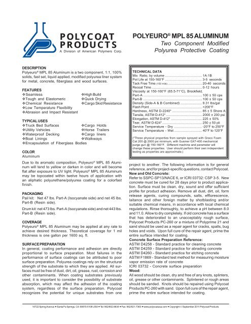 Polyeuro® MPL 85 ALU - Polycoat Products