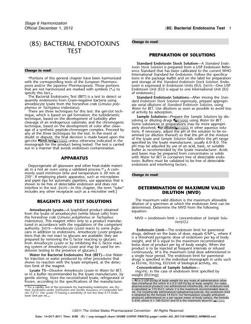 〈85〉 bacterial endotoxins test - US Pharmacopeial Convention
