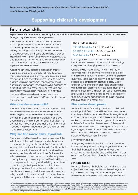 Supporting children's development: Fine motor skills (PDF ... - NCAC