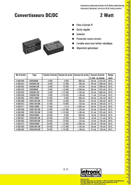 Convertisseurs DC/DC 2 Watt - Intronic AG