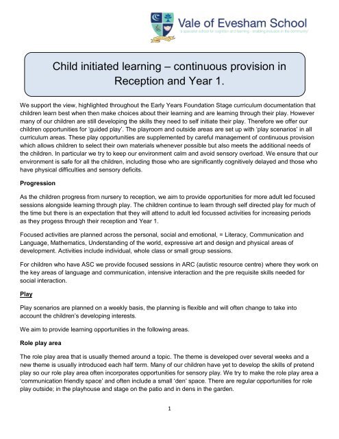 Reception Yr 1 Continuous Provision - Vale of Evesham School