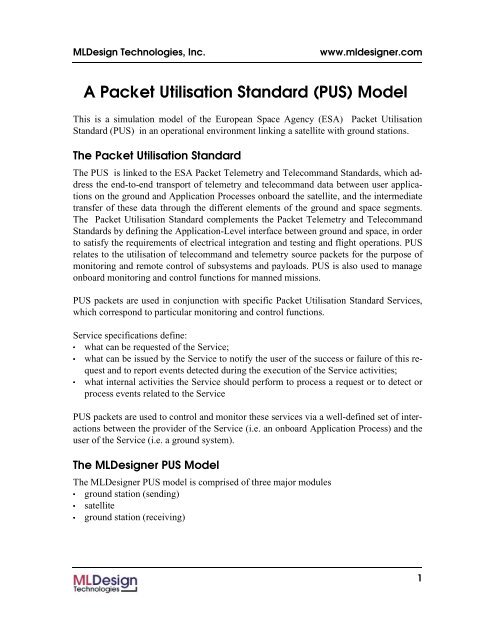 A Packet Utilisation Standard (PUS) Model - MLDesigner