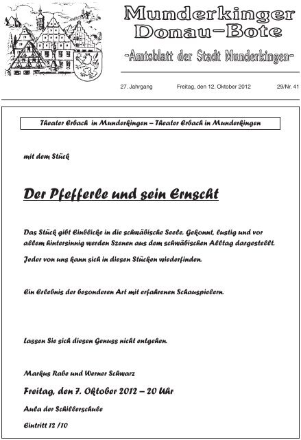 Der Pfefferle und sein Ernscht - Munderkingen