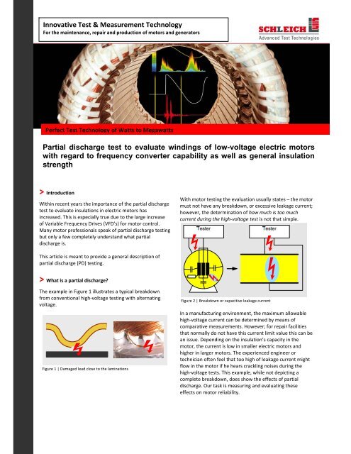 Partial discharge test to evaluate windings of low - Motor Diagnostic ...