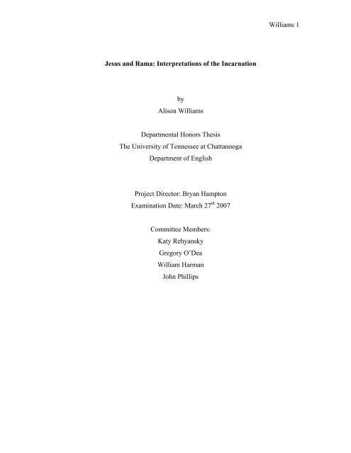 Williams 1 Jesus and Rama: Interpretations of the Incarnation by ...