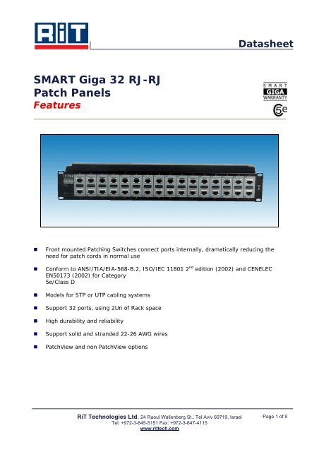 SMART Giga 32 RJ-RJ Patch Panels - RiT Technologies Ltd.