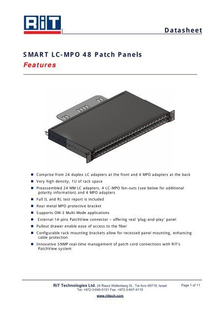 SMART LC-MPO 48 Patch Panels - RiT Technologies Ltd.