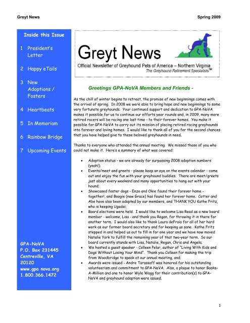 Greetings GPA-NoVA Members and Friends - Greyhound Pets of ...