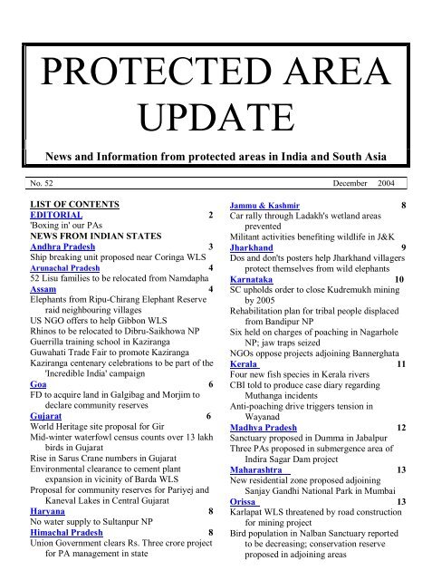 PROTECTED AREA UPDATE