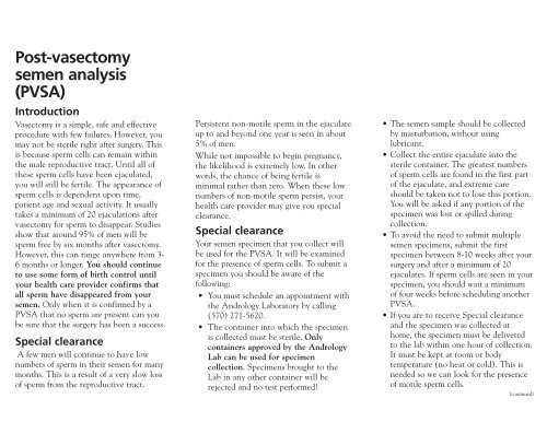 Post-vasectomy semen analysis (PVSA) - Geisinger Health System