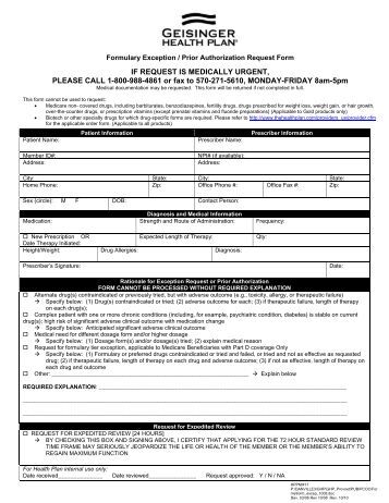 Completing the GHP Prior Authorization Request Form - Geisinger ...