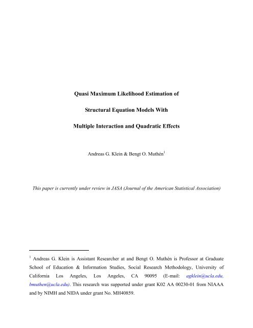 Quasi Maximum Likelihood Estimation Of Structural Equation Models
