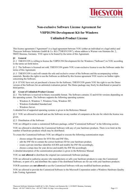 VHPD1394 Software License Agreement – Unlimited Product License