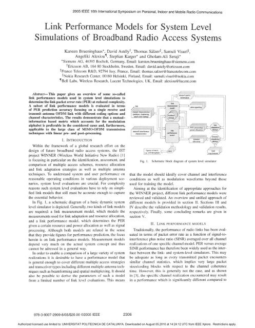 Link Performance Models for System Level Simulations of ...