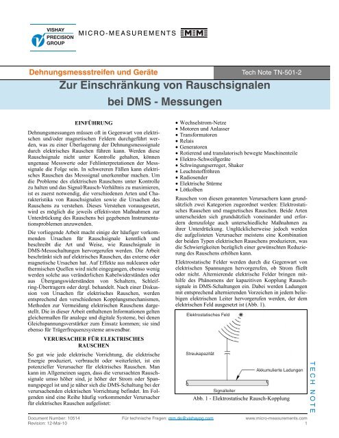 Zur Einschränkung von Rauschsignalen bei DMS - Messungen Zur Einschränkung von Rauschsignalen bei DMS - Messungen