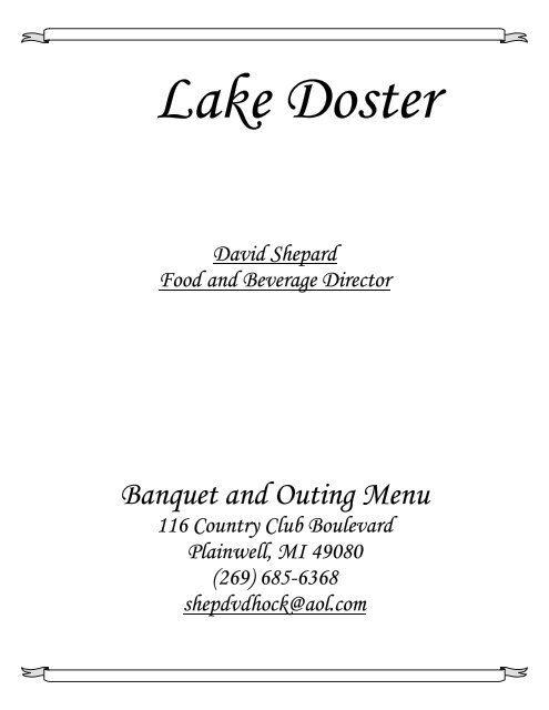 Banquet and Outing Menu - Lake Doster Golf Club
