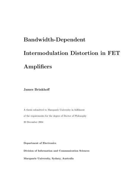 Bandwidth Dependent Intermodulation Distortion In Fet Amplifiers