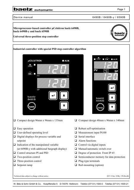 Microprocessor-based controller µCelsitron baelz 6490B, baelz ...