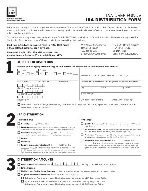 TIAA CREF Funds IRA DISTRIbUTION FORm