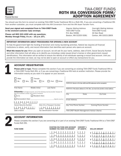 TIAA-CREF FUNDS ROTH IRA CONVERSION FORM/ ADOPTION ...