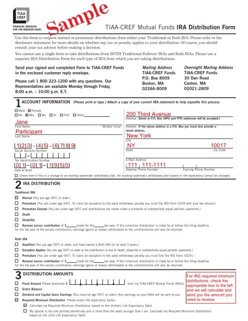 TIAA-CREF Mutual Funds IrA distribution Form