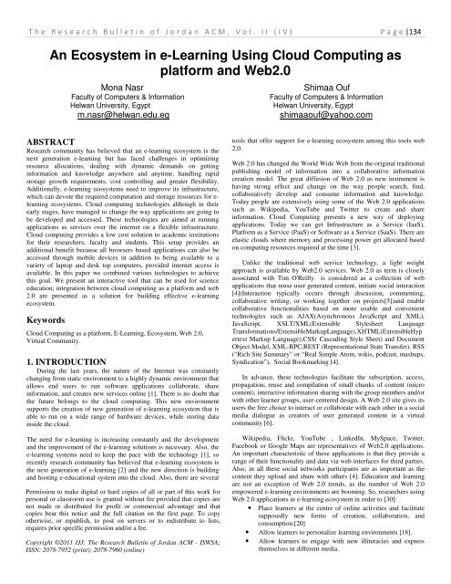 An Ecosystem in e-Learning Using Cloud Computing as platform ...