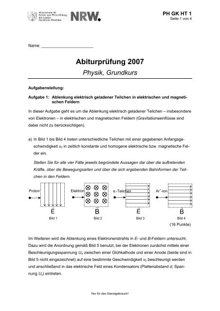 Abiturprüfung 2007 Physik, Grundkurs - Gophy.de