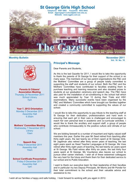 November Gazette - St George Girls High School