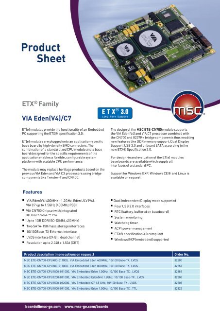 VIA Eden(V4)/C7 ETX® Family - MSC Vertriebs GmbH