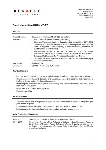 Curriculum Vitae RUTH VOGT - KEK-CDC Consultants