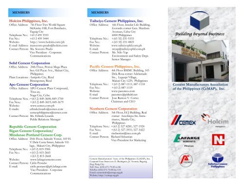 cemap profile ver 4.pub - Cement Manufacturers' Association of the ...