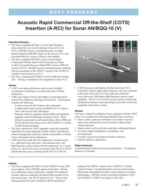 Acoustic Rapid Commercial Off-the-Shelf (COTS) Insertion ... - DOT&E