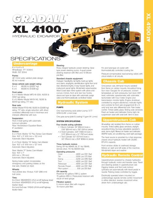 Gradall XL 4100 IV Hydraulic Excavator Specifications
