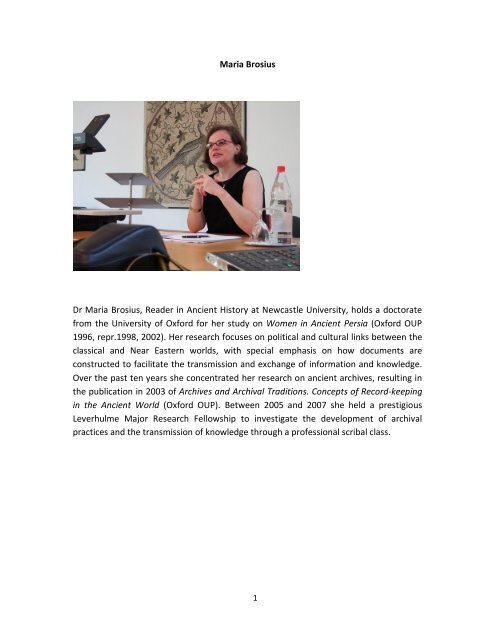 Maria Brosius Dr Maria Brosius, Reader in Ancient History at ...
