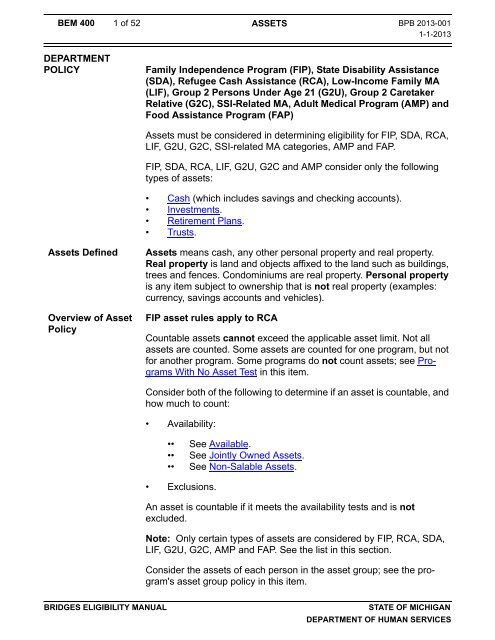 BEM 400 - Department of Human Services